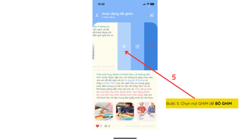 [Mobile - App Teacher] - Hướng dẫn cách HỦY GHIM Hoạt Động cho thầy cô ...